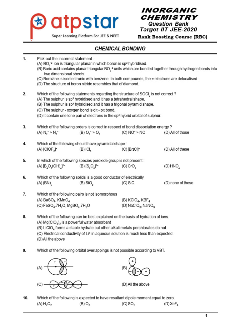 Chemical Bonding Question Bank-20200420174204769702 | PDF | Chemical ...