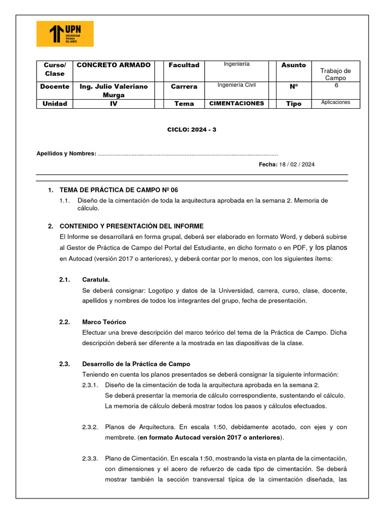 Activ. Práct. de Campo #06-C. Armado-2024-3 | PDF