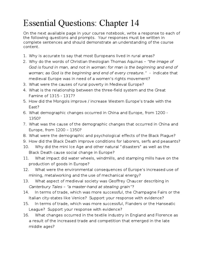 Essential Questions - 14 | Renaissance | Middle Ages