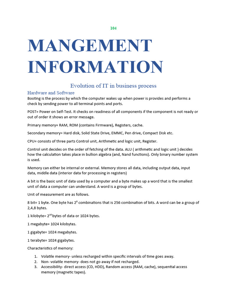 104 Management Information Systems. | PDF | Random Access Memory | Cpu Cache