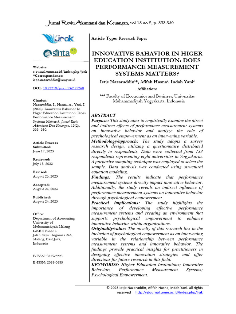 Innovative Behavior in Higer Education | PDF | Goal | Structural ...