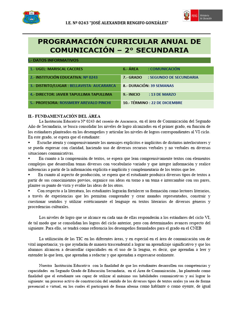 2° Programacion Anual Segundo | PDF | Aprendizaje | Evaluación