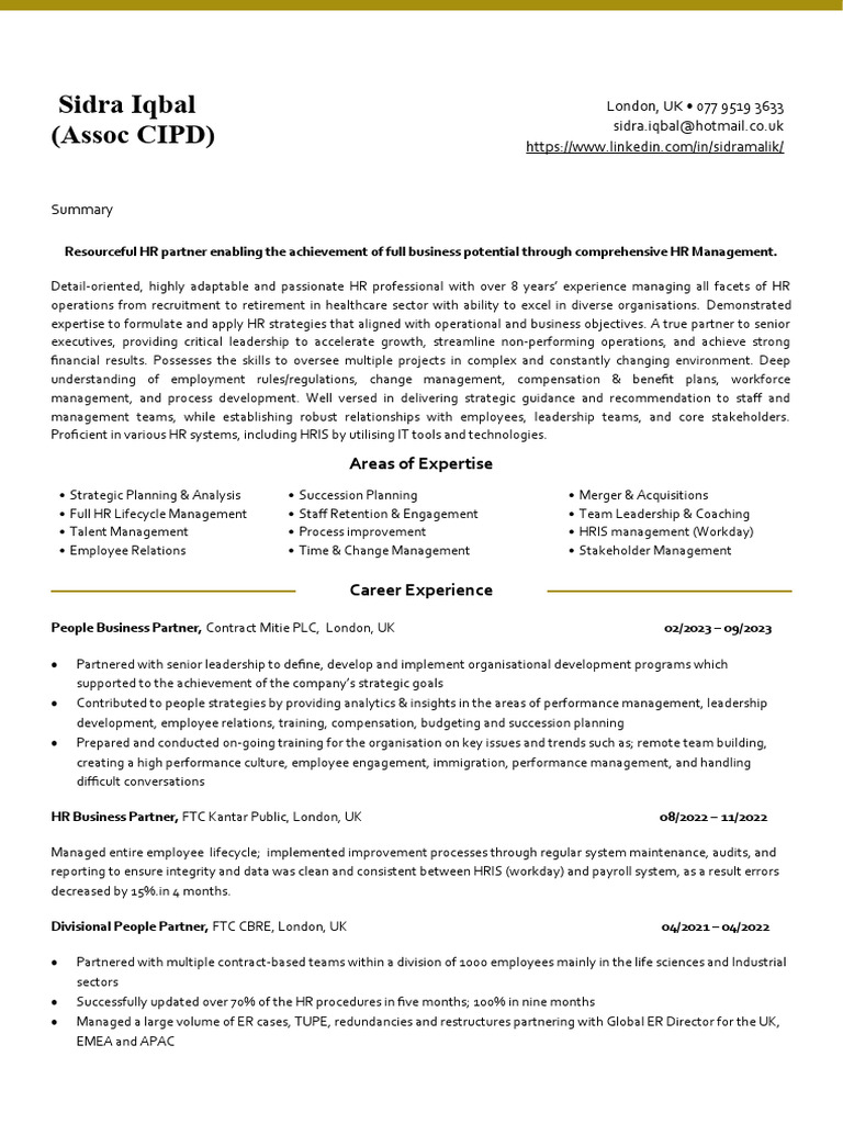 Sidra Iqbal CV | PDF | Employee Retention | Talent Management