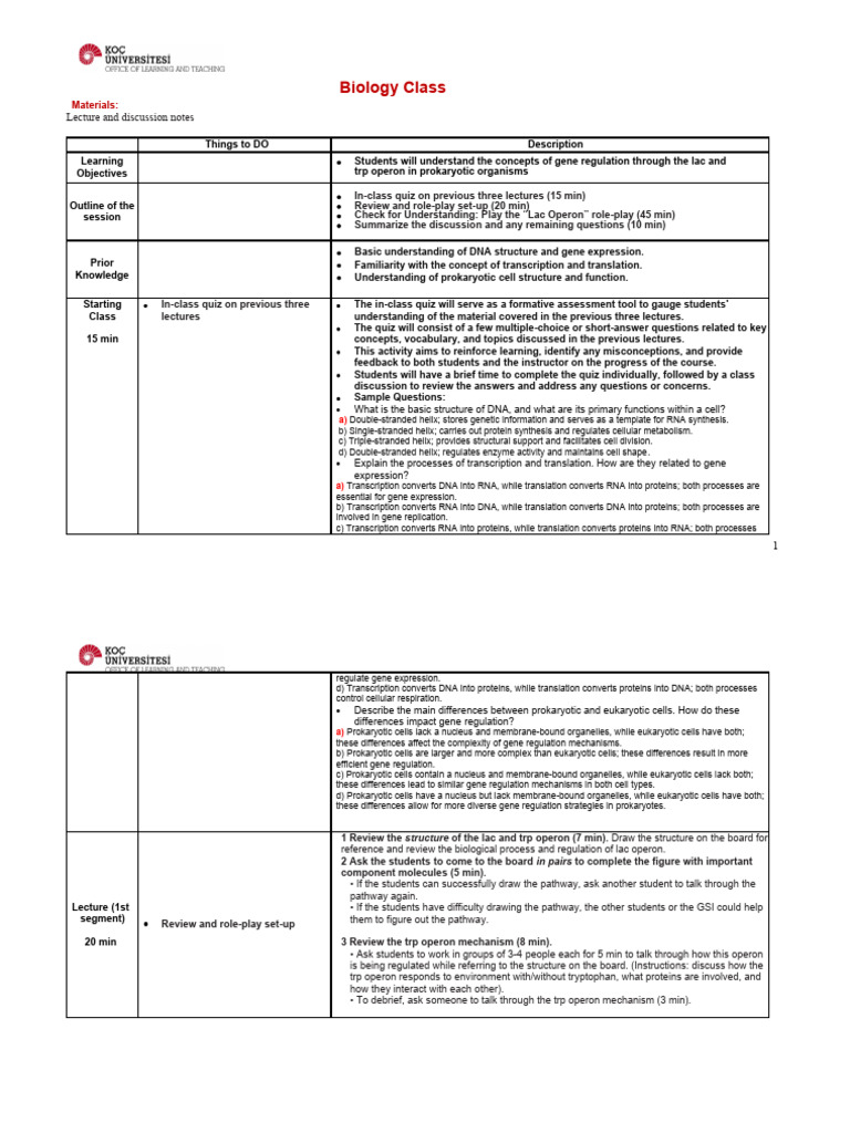 Sample Lesson Plan.V2 | PDF | Cell (Biology) | Operon