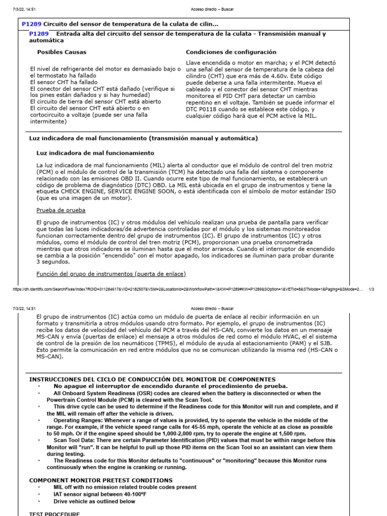 2004 F150 P1289 Entrada Alta Del Circuito Del Sensor de Temperatura de ...