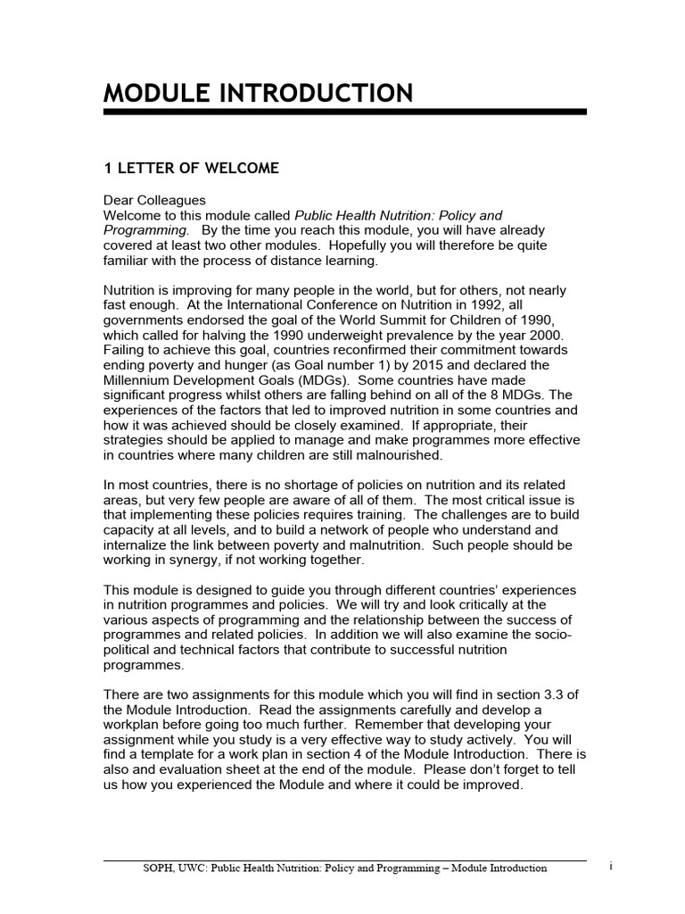 PH Nutrition Module Introduction | PDF | Human Nutrition | Millennium ...