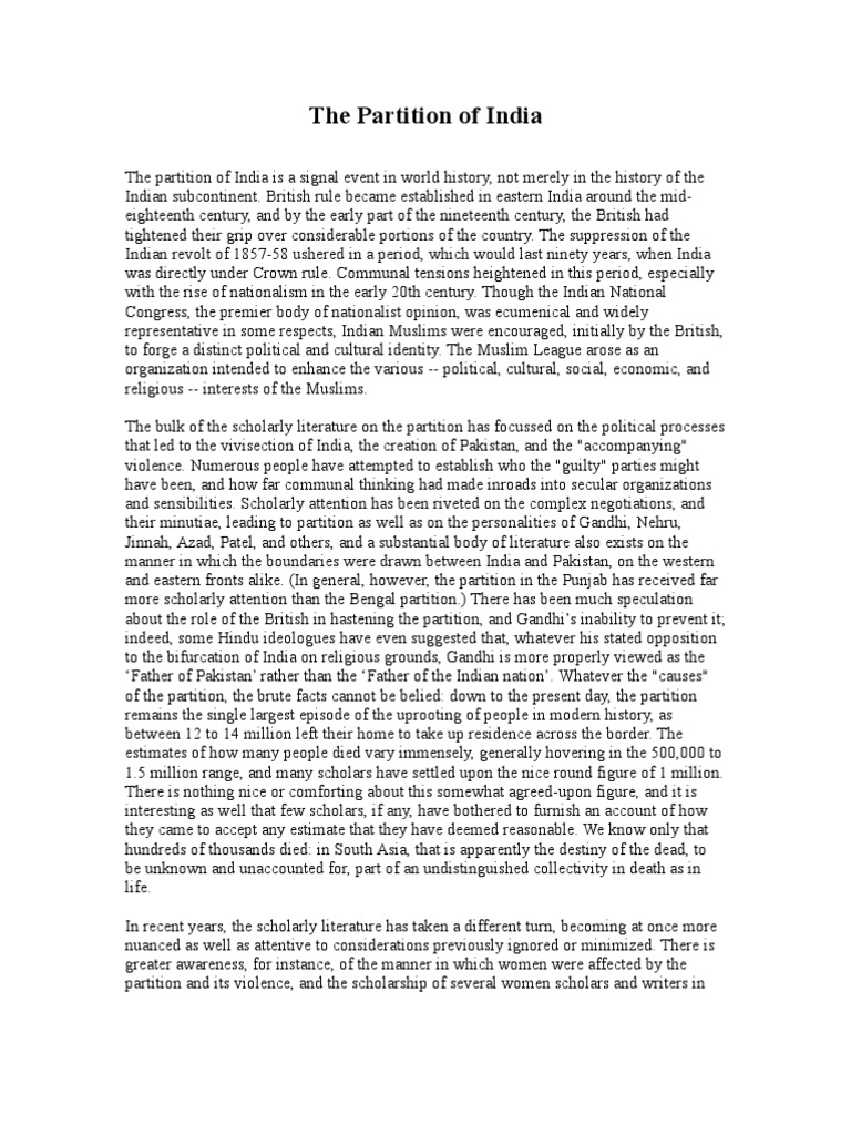 Understanding the Partition of India | PDF | British Raj