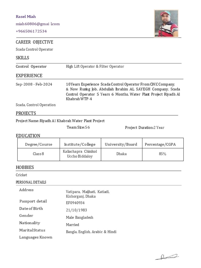 SCADA Control Operator Resume | PDF
