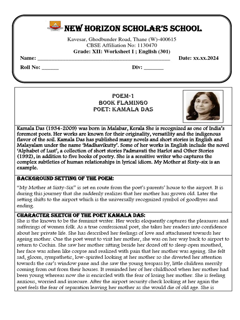 Mansi Jani - My Mother at Sixty-Six Assignment Worksheet | PDF | Poetry