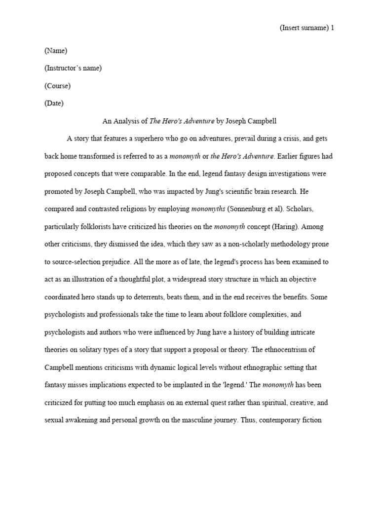 An Analysis of The Hero's Adventure by Joseph Campbell | PDF | Social ...