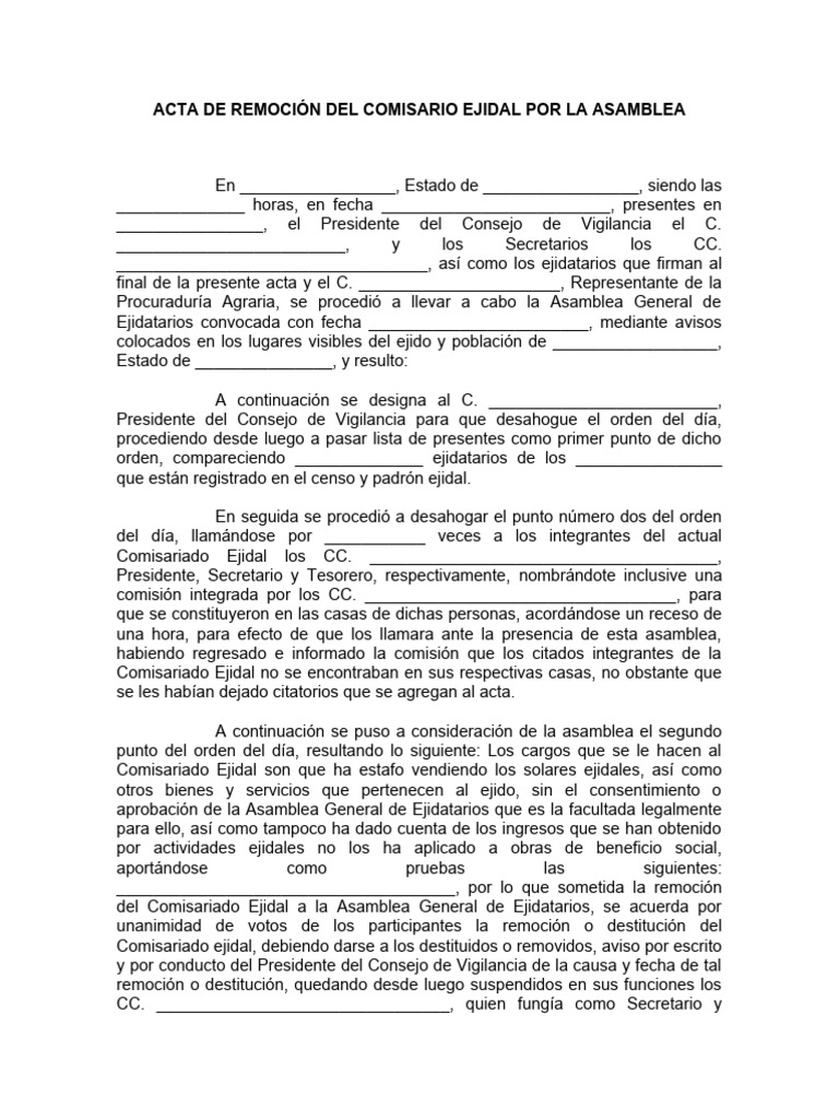 Remoción del Comisariado Ejidal | PDF | Gobierno