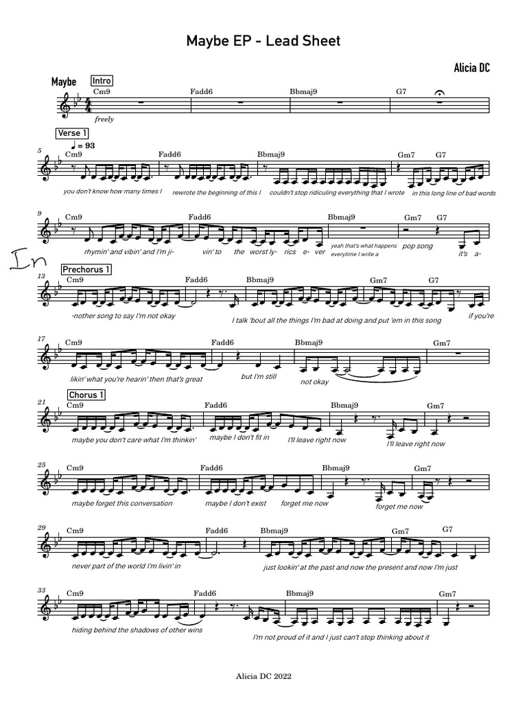 Maybe EP - Lead Sheet | PDF | Song Structure | Music Theory