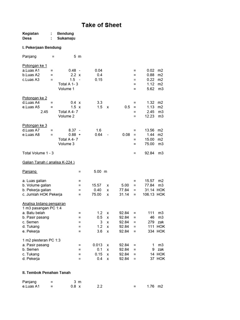 RAB & Analisa Bendung | PDF