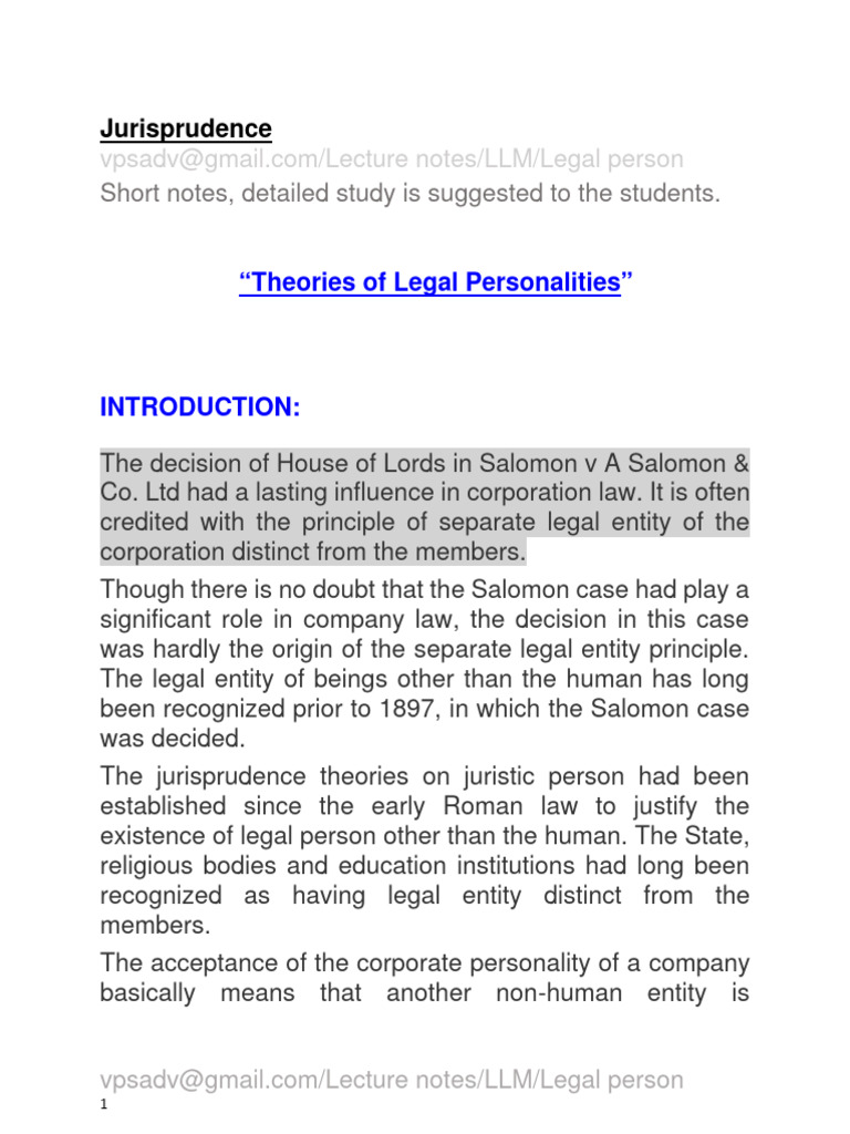 Jurisprudence - Theories of Legal Personalities 13-4 1 | PDF ... Jurisprudence - Theories of Legal Personalities 13-4 1 | PDF ...