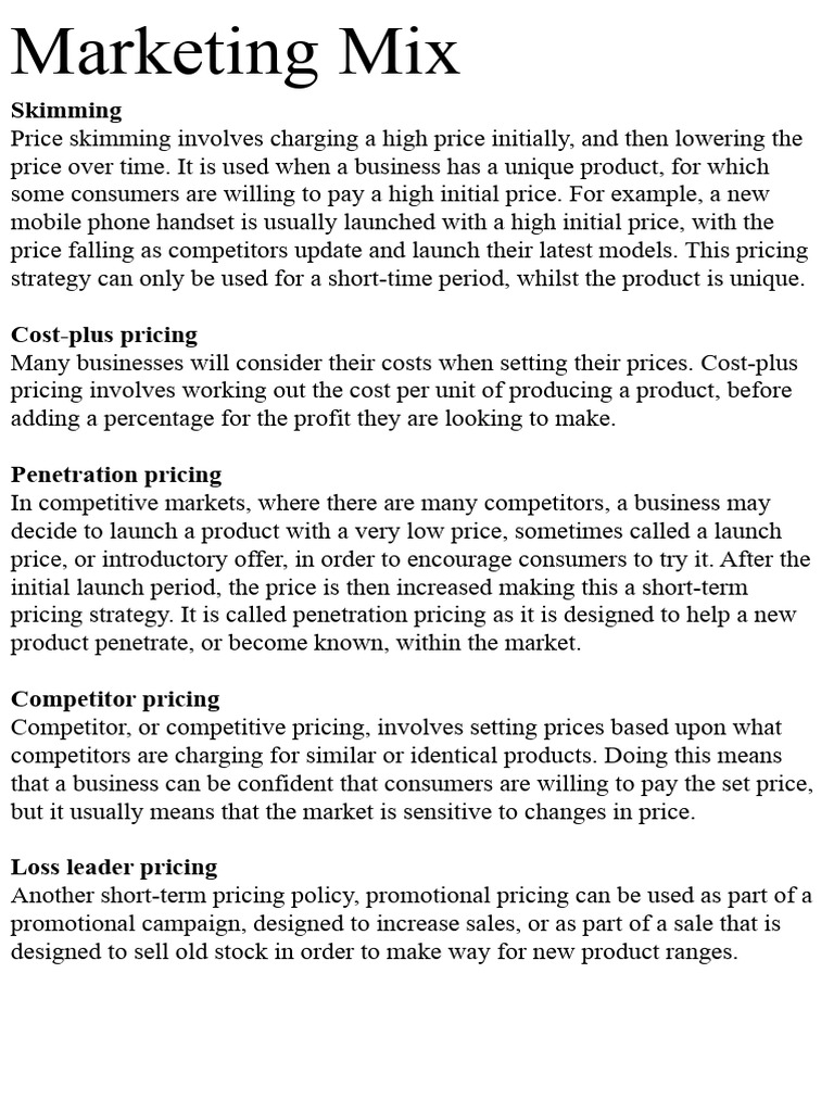 The Elements of Marketing Mix | PDF