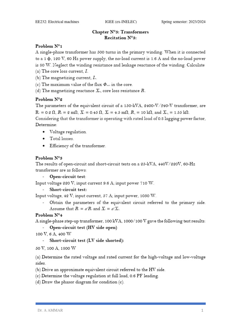 Recitation#3 | PDF | Transformer | Electrical Engineering