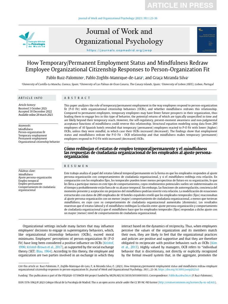 How Temporary/Permanent Employment Status and Mindfulness Redraw ...