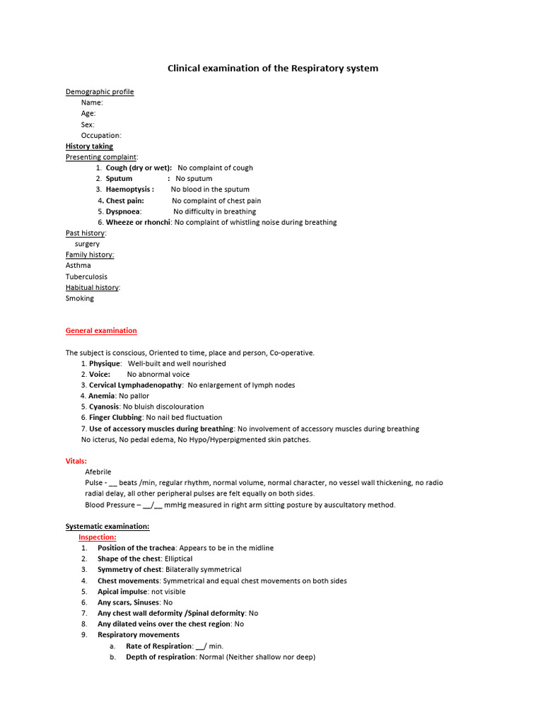Normal Respiratory System Examination | PDF | Thorax | Anatomy