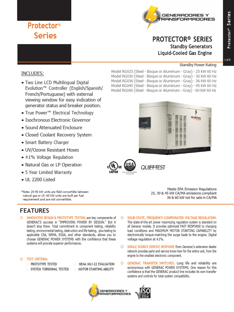 Protector - High Speed Engine Spec Sheet - GYT | PDF | Electric Motor ...
