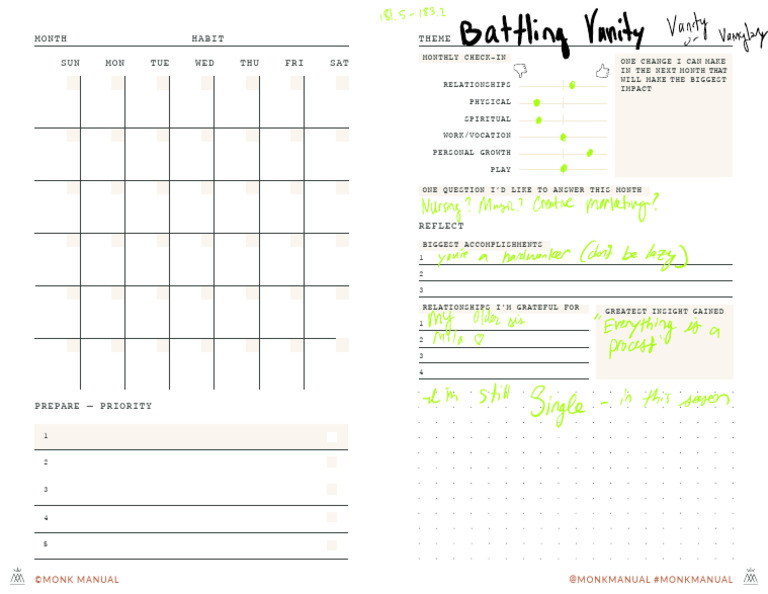 Monk Manual Monthly Planner Template | PDF