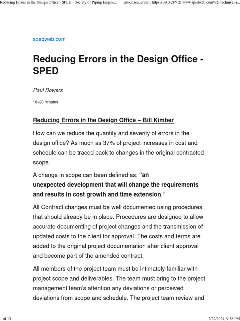 Reducing Errors in the Design Office SPED | PDF | Audit | Project ...