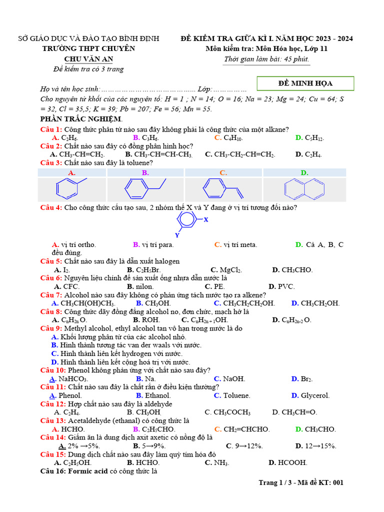 Hoa 11 - Cuoi Ki II - 2023-2024 - de Minh Hoa | PDF