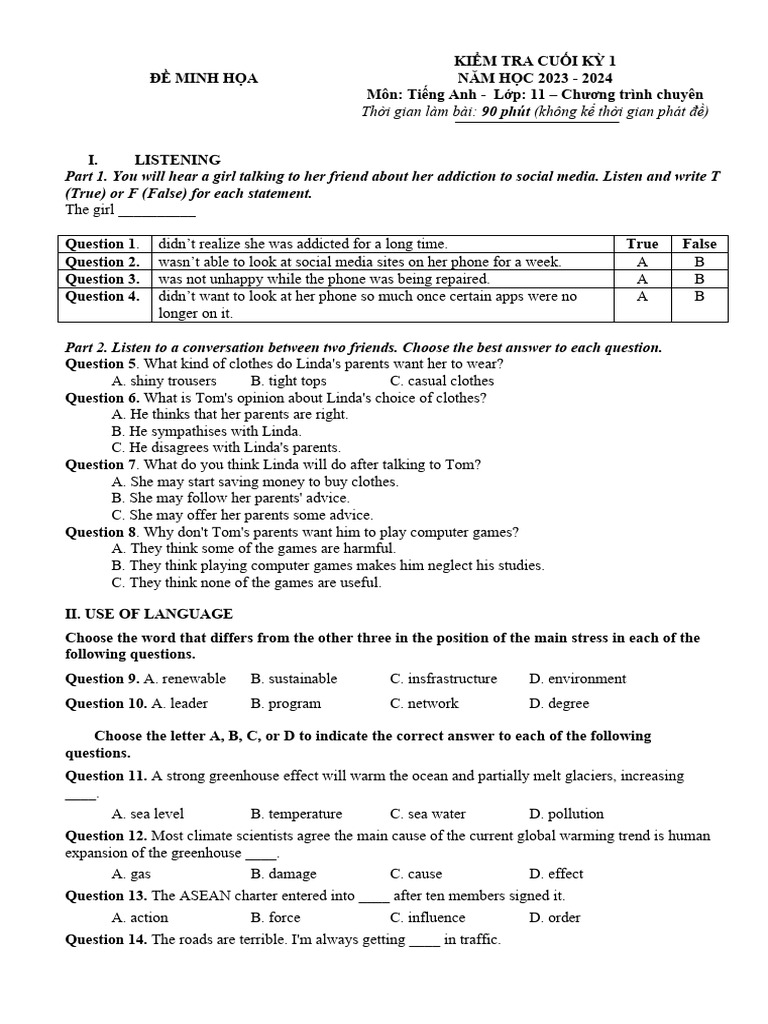 De Minh Hoa - Cki - Anh 11 Chuyên | PDF | Earth Sciences