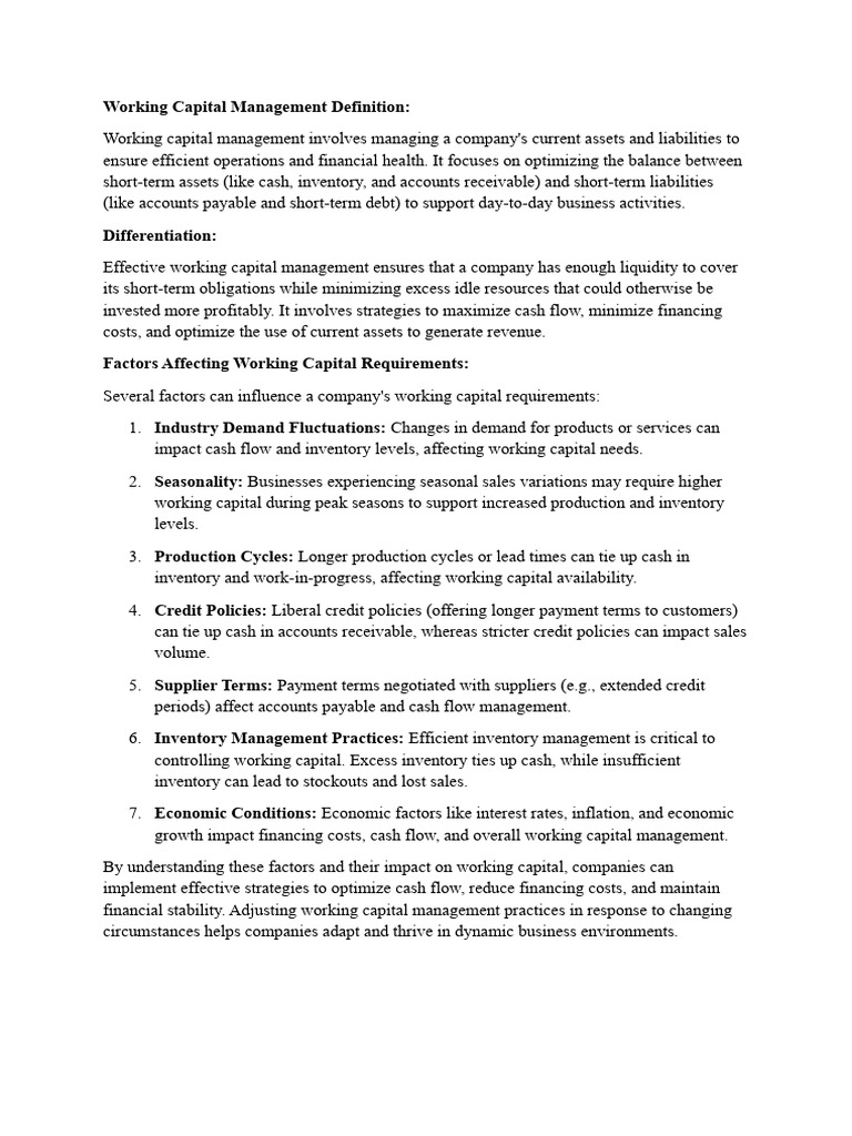 Working Capital Management Explained | PDF