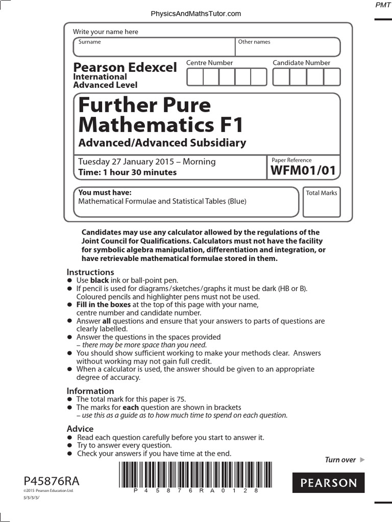 downloadMathsA levelPapersEdexcel IALFurther PureF1QPJanuary20201520QP ...