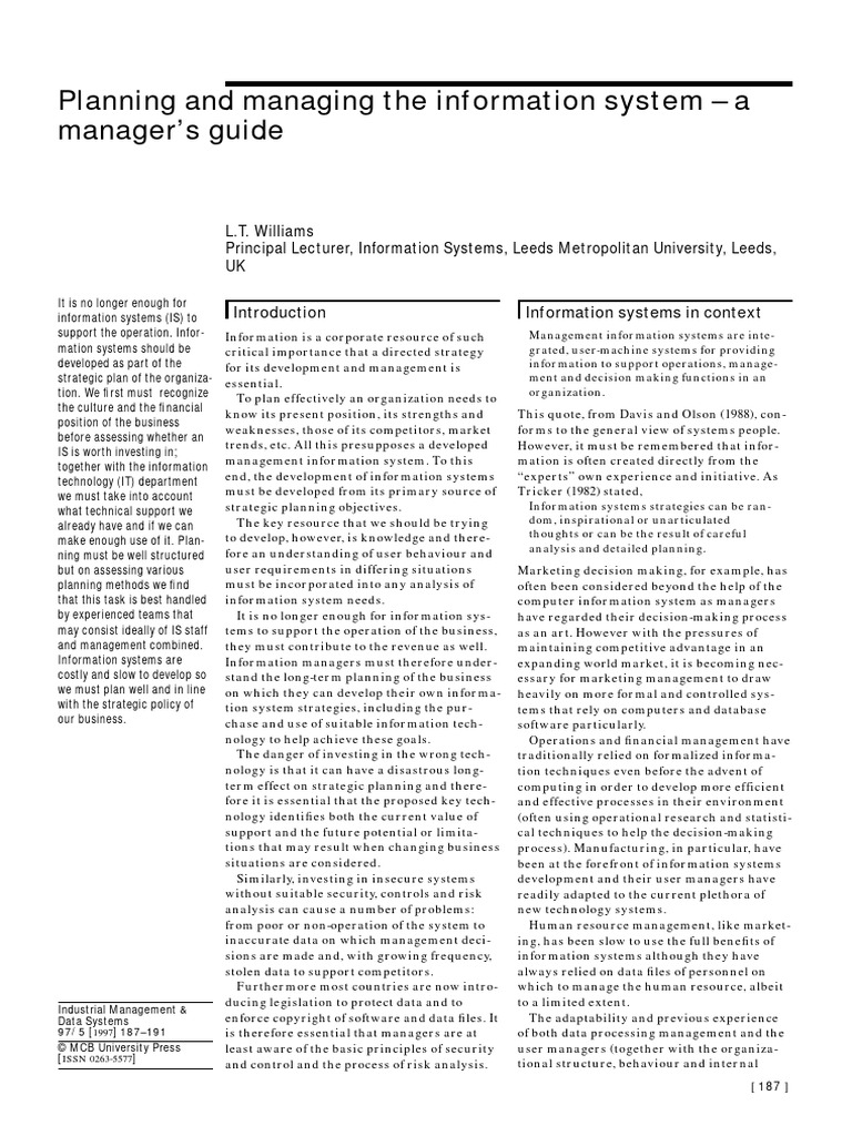 Planning and Managing the IS | PDF | Strategic Management | Information
