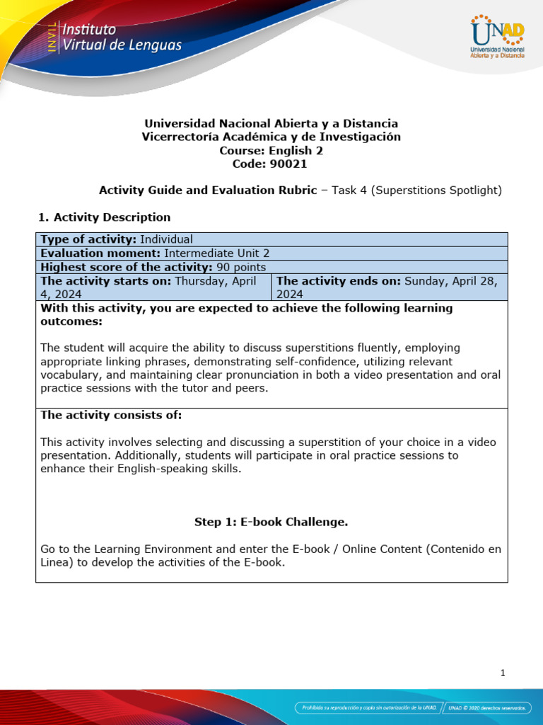 Activity Guide and Evaluation Rubric – Unit 2 – Task 4 Superstitions Spotlight | PDF