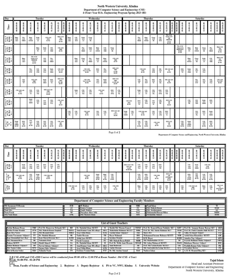 NWU CSE Spring 2023 Class Schedule | PDF | Science