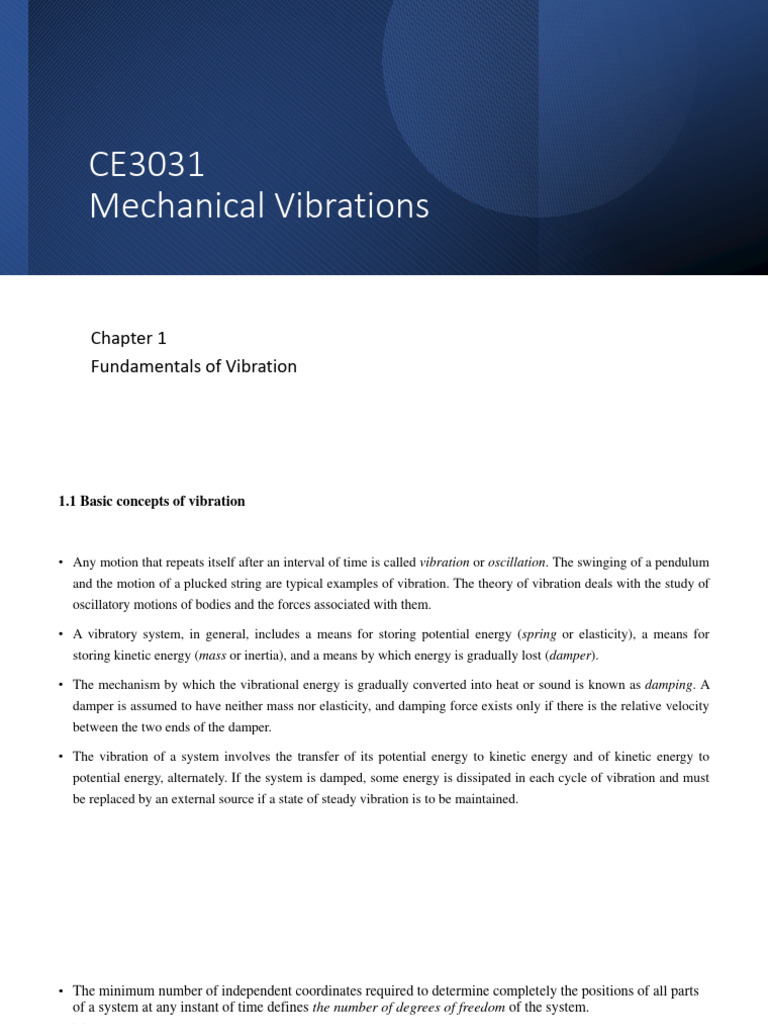 Lecture 1 & 2 - Fundamentals of Vibration | PDF | Oscillation | Frequency