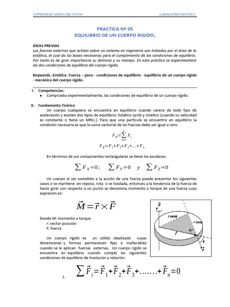 Lab. #05 Equilibrio | PDF | Fuerza | Esfuerzo de torsión