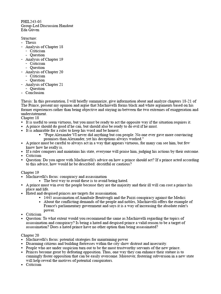 Presentation Handout | PDF | The Prince | Niccolò Machiavelli