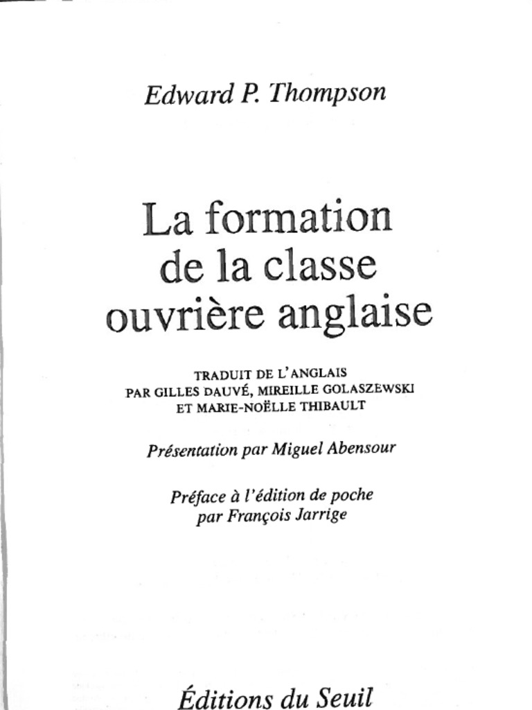 E.P. Thompson - Formation Classe Ouvrière | PDF