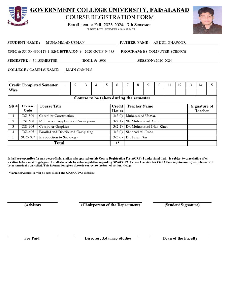 BSCS-7R 2023 - A | PDF | Academic Term | Computing