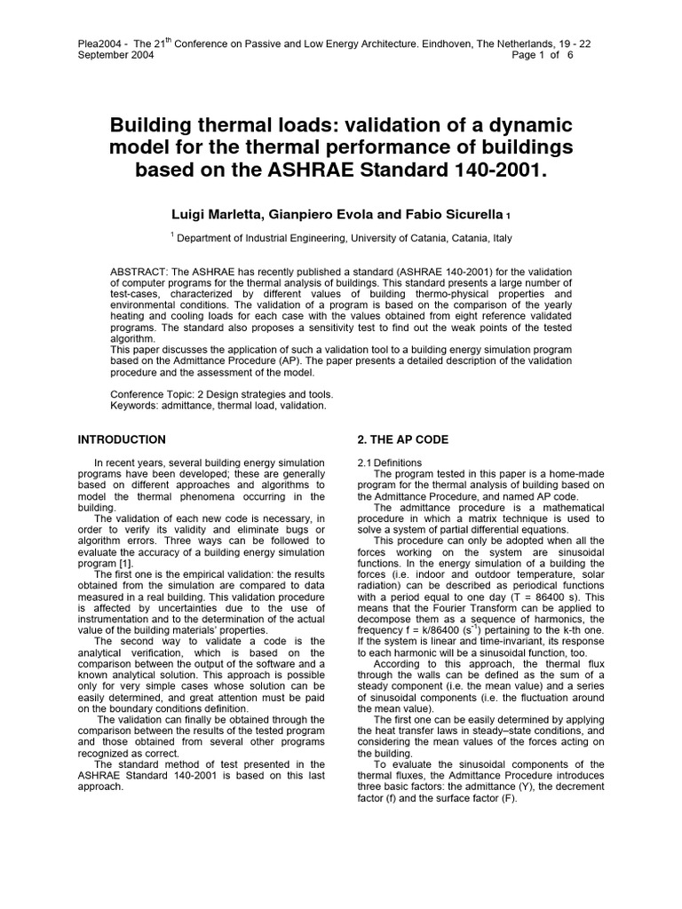ASHRAE Building Thermal Loads Validation | PDF | Temperature | Applied ...