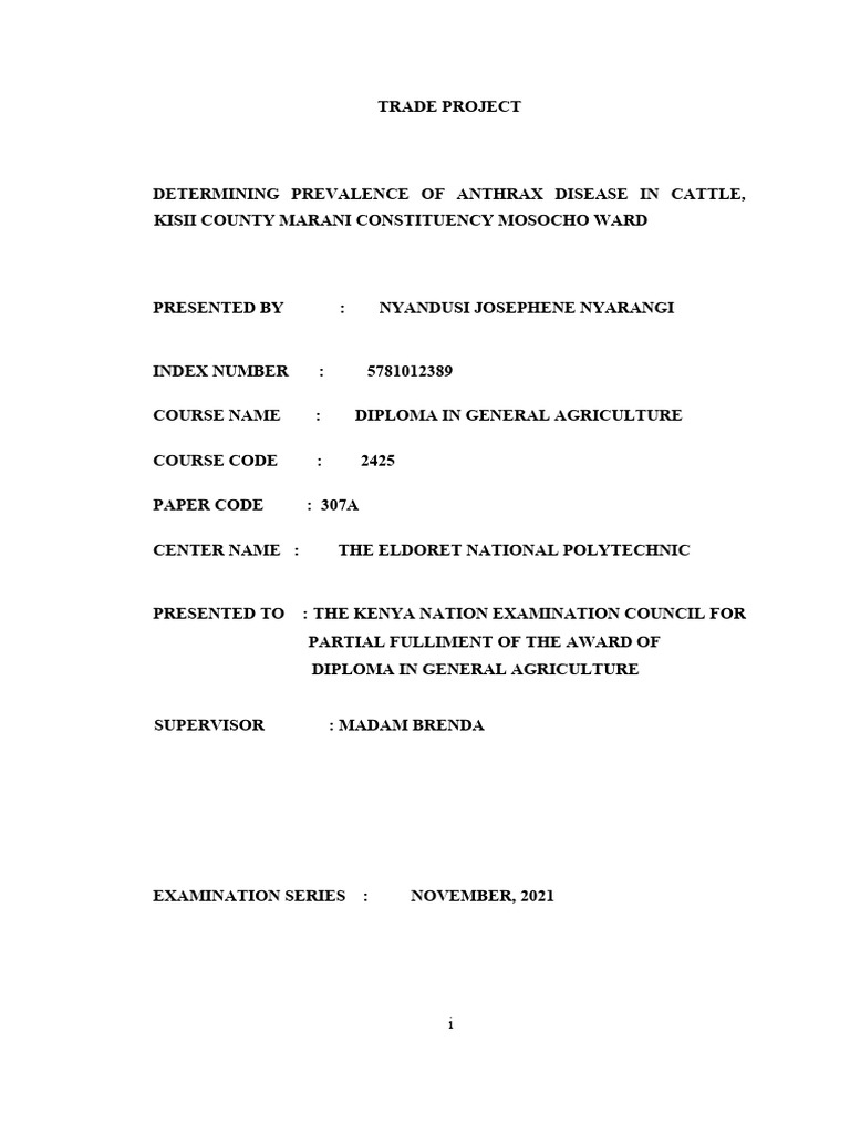 Project Josephene Nyarangi | PDF | Anthrax | Infection