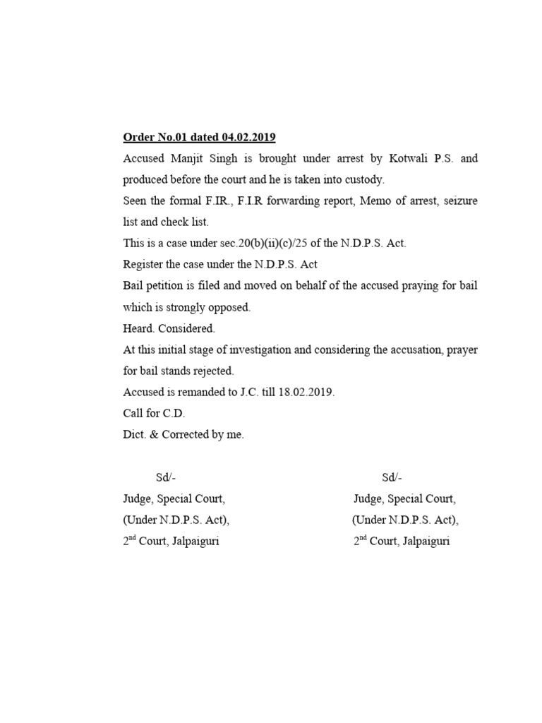 Manjit Singh N.D.P.S. Case Orders Summary | PDF | Bail | Prosecutor