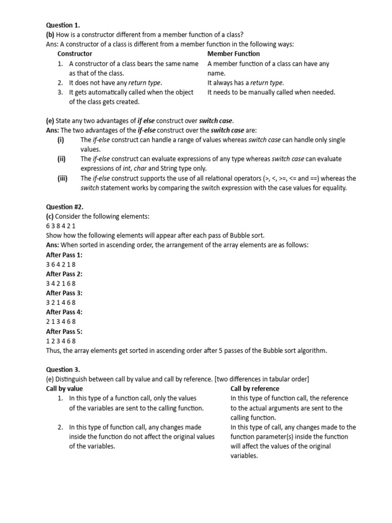 Sample Solutions To Icse Paper 1 Pdf Constructor Object Oriented Programming Programming