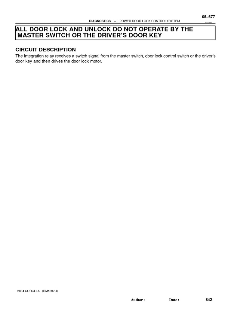 All Door Locks Do Not Operate by Driver Switch or Key | PDF | Switch ...
