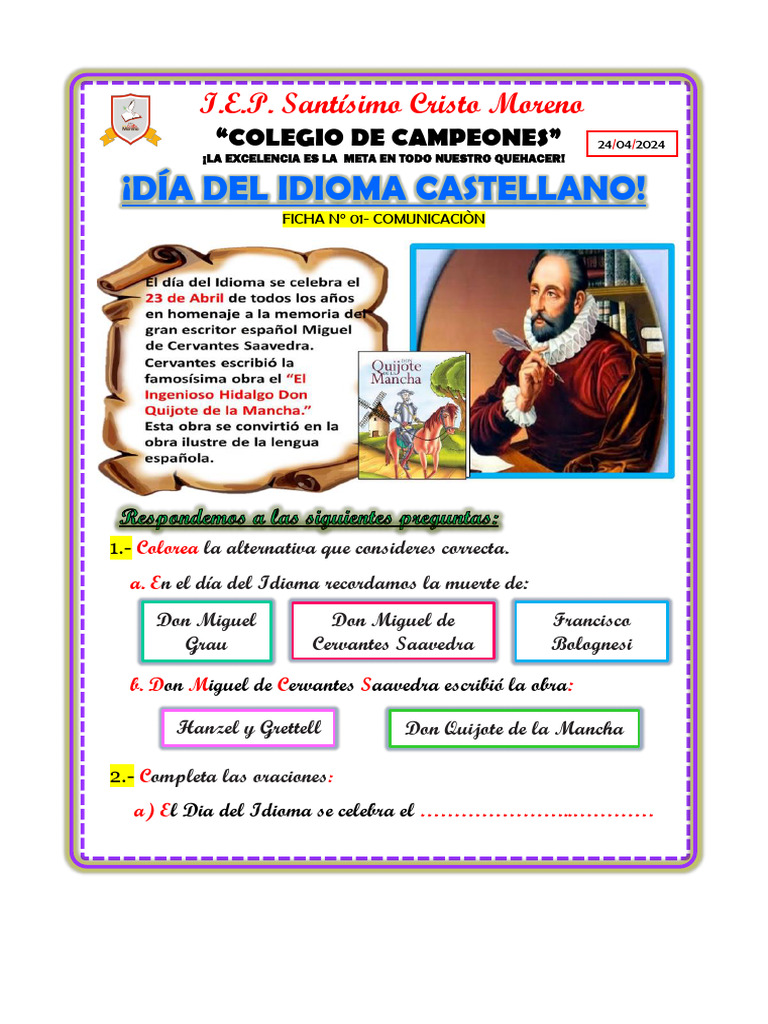 Ficha Educativa: Día del Idioma Castellano | PDF