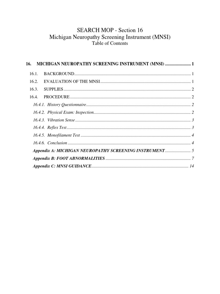 Michigan Neuropathy Screening Instrument | PDF | Peripheral Neuropathy ...