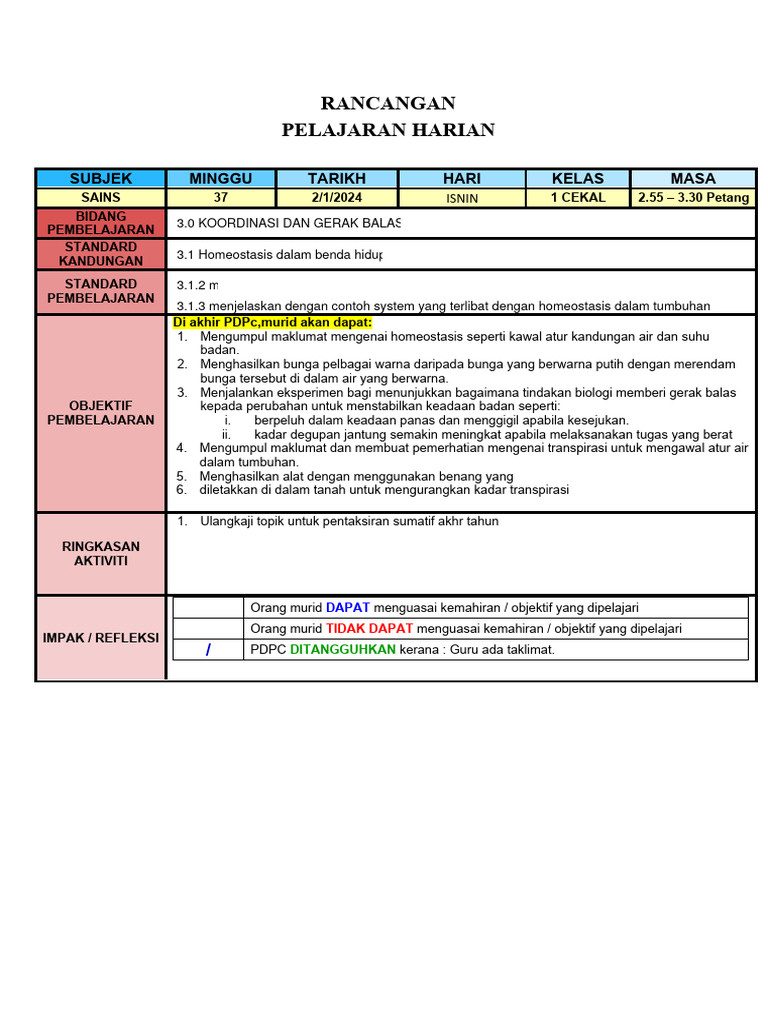 RPH - Minggu Ke 37 | PDF
