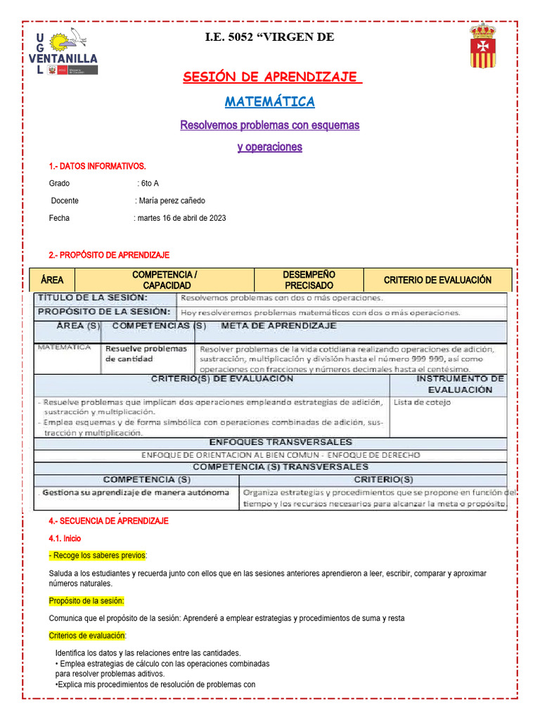 Sesion de Matematica Problemas de Suma y Resta 5 | PDF | Evaluación | Aprendizaje