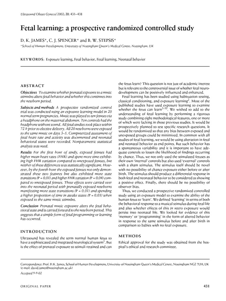 Fetal Learning - A Prospective Randomized Controlled Study | PDF ...