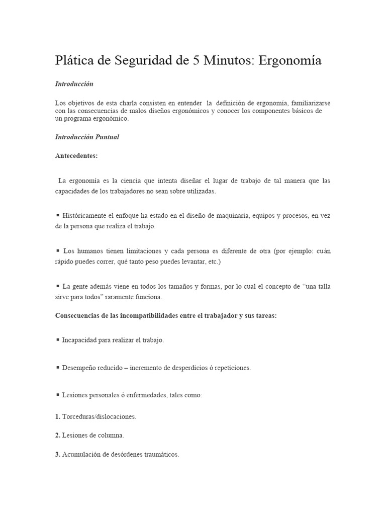 Ergonomía: Seguridad en 5 Minutos | PDF | Factores humanos y ergonomía