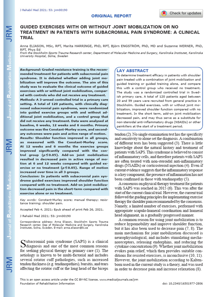 Guided Exercises With or Without Joint Mobilization | PDF | Physical ...
