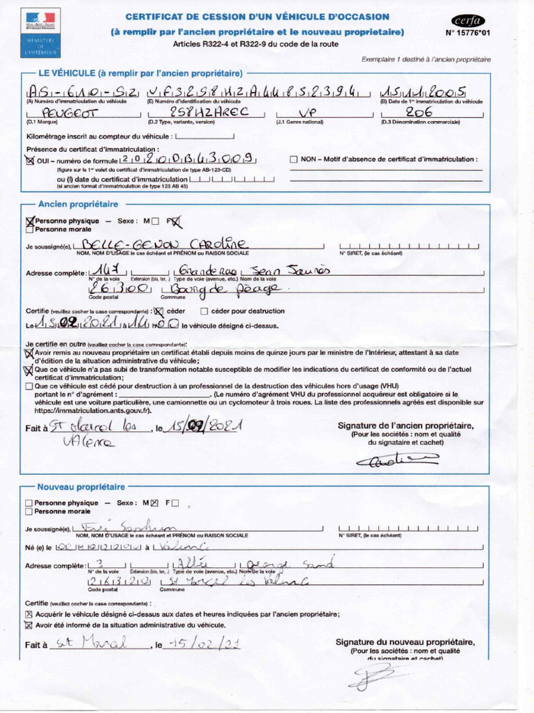 Certificat de Vente 206 | PDF